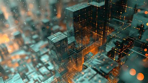 Abstract Digital Landscape With Glowing Elements Futuristic Circuit Cityscape Technology And