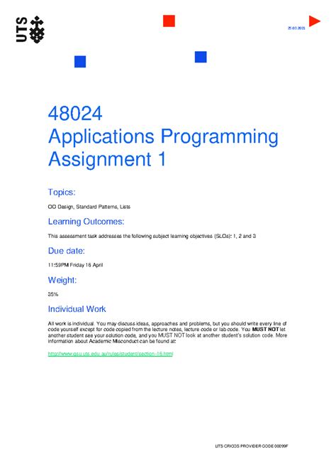 Assignment 1 Specifications 48024 Applications Programming Assignment