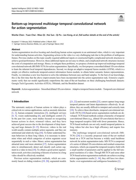 Bottom Up Improved Multistage Temporal Convolutional Network For Action Segmentation Request Pdf