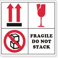 Fragile Do Not Stack Paper Shipping Label SKU D