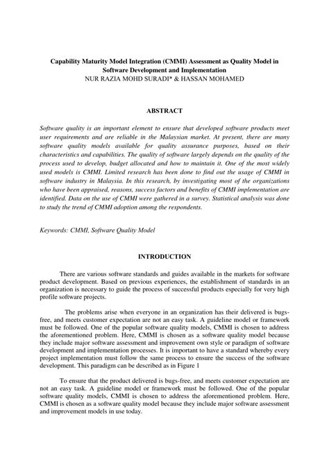 Pdf Capability Maturity Model Integration Cmmi Assessment As Quality Model In Software