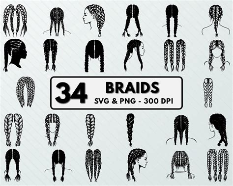 Braids Svg And Png Clipart Hair Braid Designs 300 Dpi Etsy