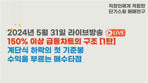 2024년5월31일 150이상 급등차트의 구조 1탄 계단식 하락의 첫기준봉 수익을 부르는 타점 Youtube