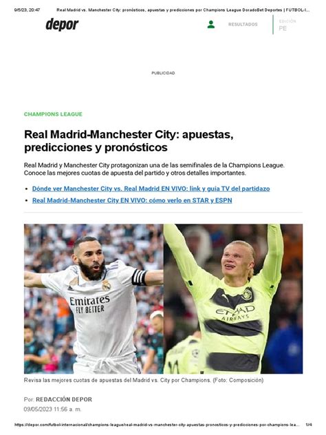 Real Madrid Vs Manchester City Pronósticos Apuestas Y Predicciones
