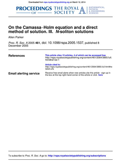 Pdf On The Camassa Holm Equation And A Direct Method Of Solution Iii N Soliton Solutions