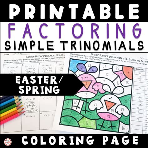Easter Spring Quadratics Factor Simple Trinomials A Is 1 Color By Code