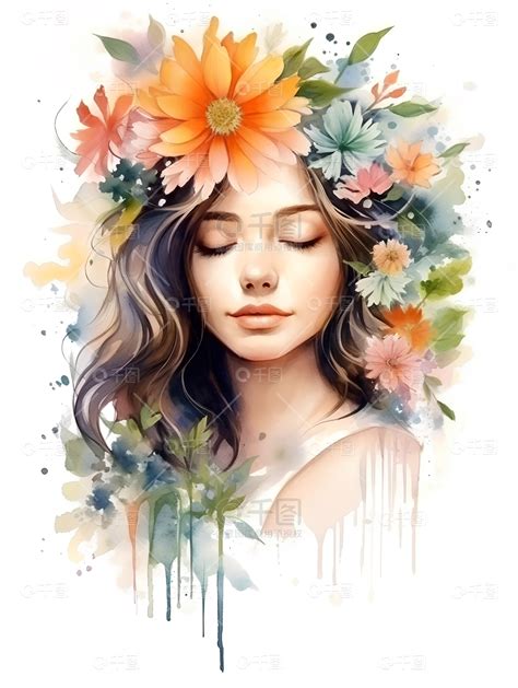 插图ai数字艺术 女神节女孩闻着花香插图 Ai平面元素免费下载png格式2784像素编号69466940 千图网