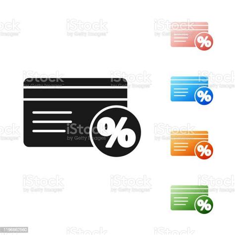 흰색 배경에 격리 된 백분율 아이콘이있는 검은 색 할인 카드 로열티 포인트 카드 다채로운 아이콘을 설정합니다 벡터 일러스트레이션