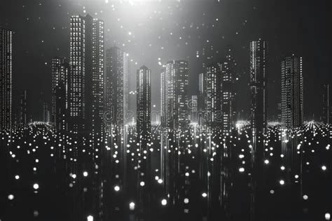 Photograph Depicting Abstract Digital Cityscape With Binary Code Over