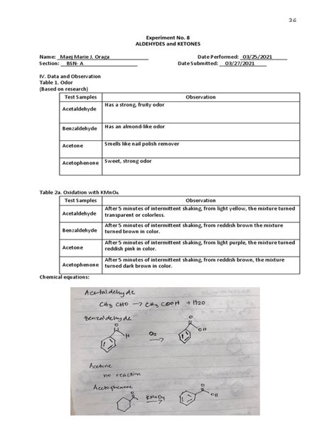 8 Experiment No 8 Aldehydes Ket Answer Sheet Pdf Aldehyde Ketone