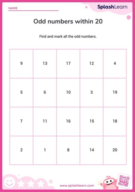Odd Numbers Within 20 — Printable Math Worksheet