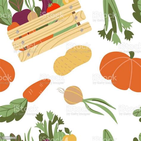 손으로 그린 화려한 낙서 야채와 원활한 패턴 벡터 텍스처입니다 야채와 에코 상자 셀러리 양파 당근 호박 배경 가방에 대한 스톡 벡터 아트 및 기타 이미지 Istock