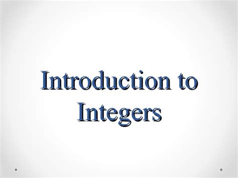 Introduction To Integers Ppt
