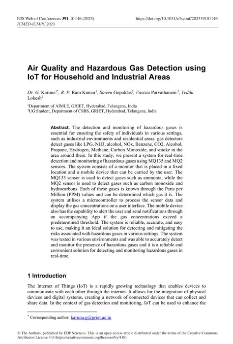 Pdf Air Quality And Hazardous Gas Detection Using Iot For Household