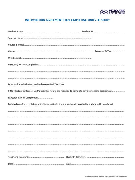 Intervention Form Pdf
