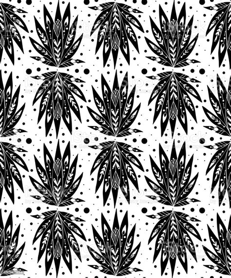 흰색 배경에 민속 패턴이있는 매끄러운 흑백 열대 잎 패턴 부족 패턴검은 손바닥 잎의 벡터 텍스처 정글 단풍 벽지 0명에 대한 스톡 벡터 아트 및 기타 이미지 Istock