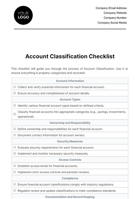 Free Account Classification Checklist Template To Edit Online
