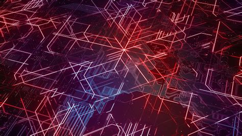 Digital Electronic Circuit Board Abstract Structure Of Many Glowing Lines And Geometric Elements
