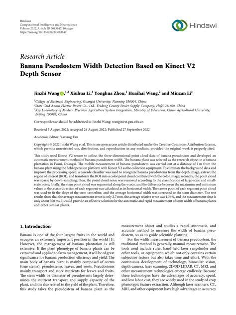 Pdf Banana Pseudostem Width Detection Based On Kinect V2 Depth Sensor