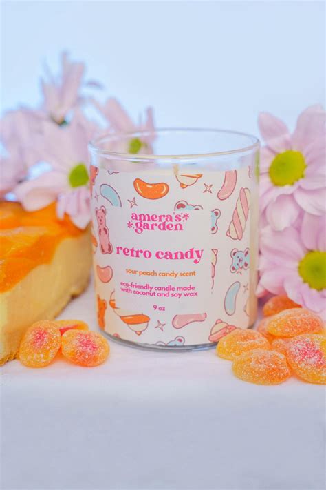 Fuzzy Peach Candy Scented Candle Eco Friendly Home Decor Peach