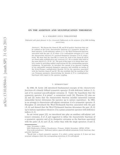 Pdf The Addition And Multiplication Theorems