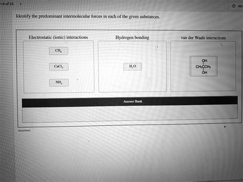 Solved Identify The Predominant Intermolecular Forces In Each Of The Given Substances Hydrogen