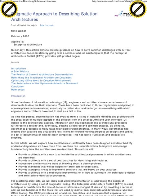 Pragmatic Approach To Describing Solution Architectures Pdf Share Point Xml