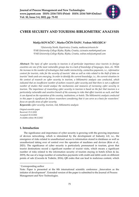Pdf Cyber Security And Tourism Bibliometric Analysis
