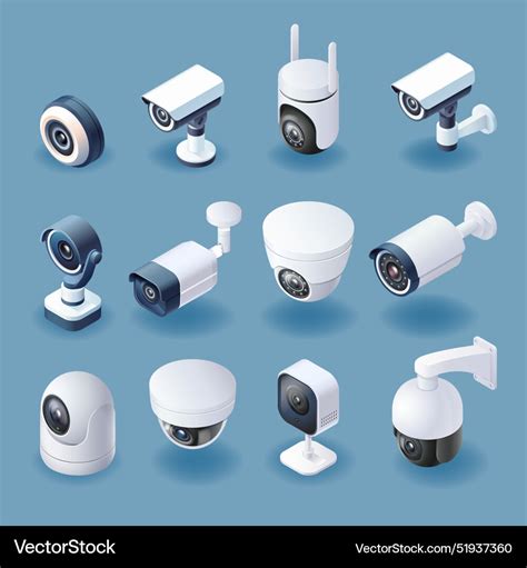 Cctv And Security Camera Isometric Color Icon Set Vector Image