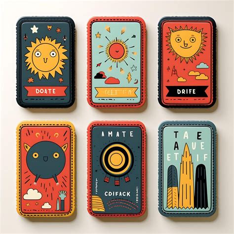 premium photo a set of embroidered patches shop tag card fabric tag card patch shap 2d flat