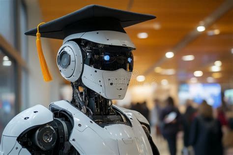 Advanced Humanoid Robot With Graduation Cap Symbolizes Successful