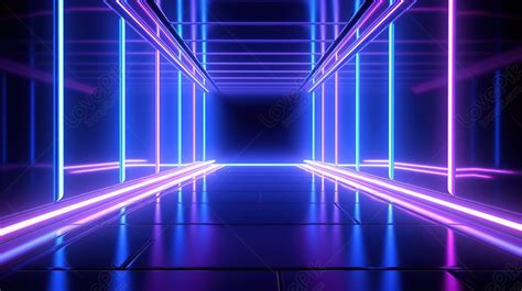 생생한 네온 라인과 미래 지향적인 연단의 반사 밝은 복도 배경의 놀라운 3d 렌더링 연단 배경 놀라 배경 쇼룸 배경 이미지 Hd 연단 놀라 쇼룸 배경 사진 무료
