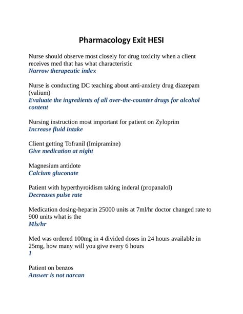 NURSING NU Pharmacology Exit HESI Word Researchcenter