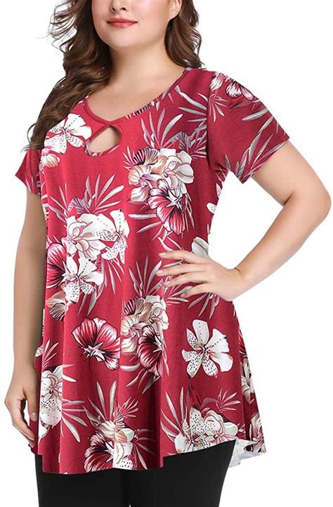 Monnuro Womens Short Sleeve Sexy Keyhole Summer Swing Tunic Tops Plus