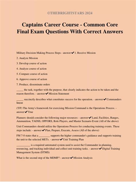 Captains Career Course Common Core Final Exam Questions With Correct Answers Captains Career