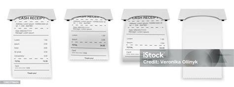 현실적인 Atm 청구서 종이 인쇄 지폐 또는 은행 송장 거래 금융 3d 종이 수표 인쇄 된 현금 영수증 벡터 일러스트 아이콘 세트 3차원 형태에 대한 스톡 벡터 아트 및
