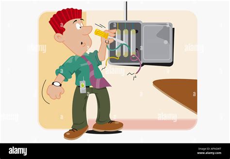 Electrician Examining A Fuse Box With A Screwdriver Stock Photo Alamy
