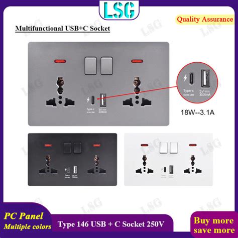 Lsg Electric Socket Wall Mounted With Usb And Type C Port Smart Fast Charging Pd18w 3 1a