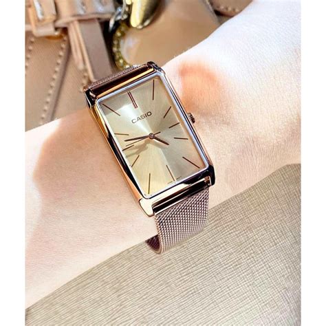 【金台鐘錶】casio卡西歐 簡潔大方 時尚必備 長方形玫瑰金 米蘭不鏽鋼錶帶 女錶 Ltp E156mr 9a 蝦皮購物