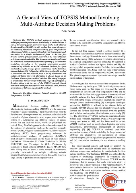 Pdf A General View Of Topsis Method Involving Multi Attribute