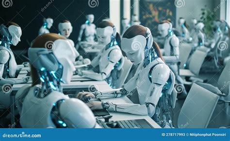 Blured Background Machine Ai Bot Working In The Office For Industrial Revolution And Automation