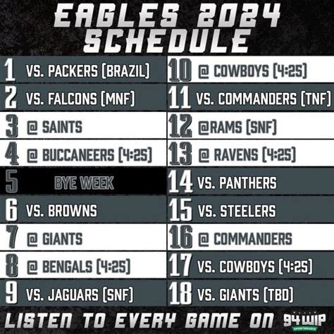 Printable Eagles Schedule