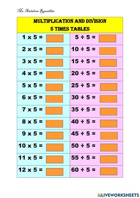 1 2 3 4and 5 Times Table 3rd Grade Quiz Wayground