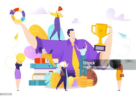 성공적인 팀워크 금상 성공 달성 승리 벡터 삽화 트로피 상을 수상한 리더 팀 매니저 수상자 경영자에 대한 스톡 벡터 아트 및 기타 이미지 Istock