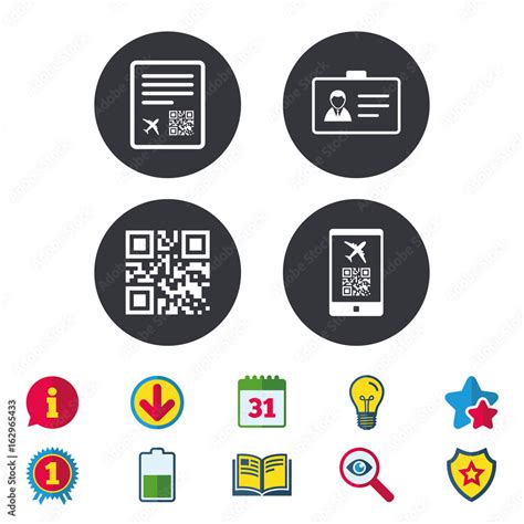 Qr Scan Code In Smartphone Icon Boarding Pass Flight Sign Identity Id