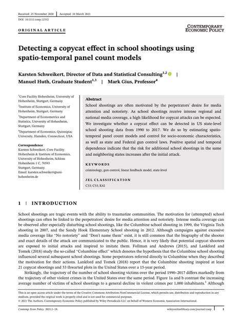 Pdf Detecting A Copycat Effect In School Shootings Using Spatio‐temporal Panel Count Models