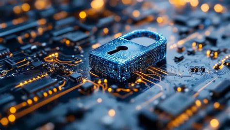 Futuristic Cyber Lock Emerging From A High Tech Motherboard Stock Illustration Illustration Of