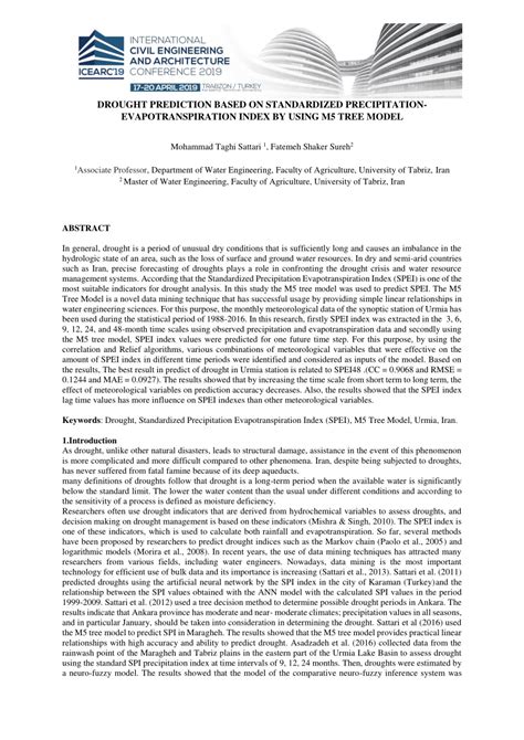 Pdf Drought Prediction Based On Standardized Precipitation Evapotranspiration Index By Using