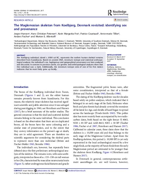Pdf The Maglemosian Skeleton From Koelbjerg Denmark Revisited