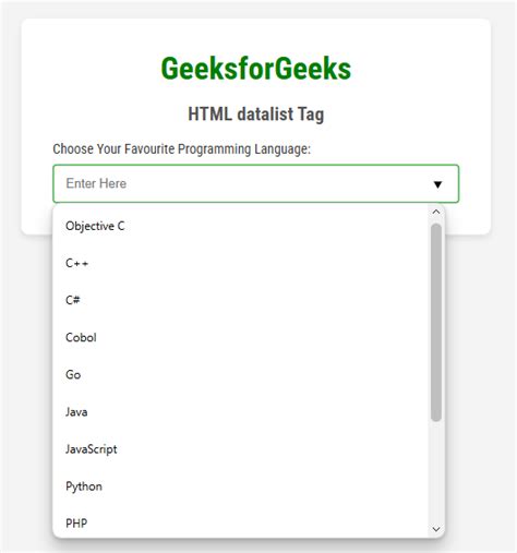 How To Display Suggestions For Input Field In HTML GeeksforGeeks